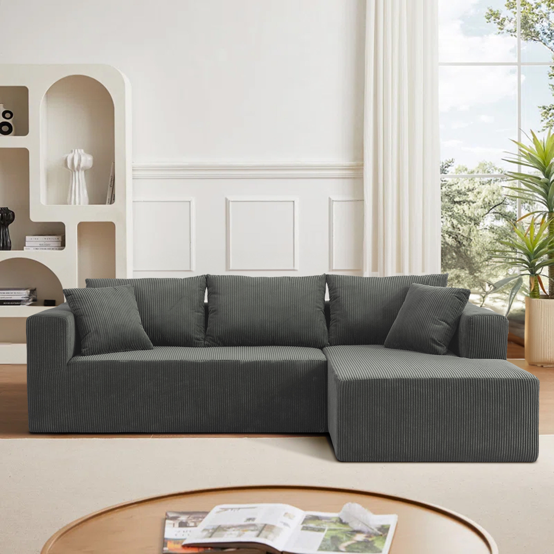 Latitude Run® 107" L-Shaped Sofa Couch, Modular Sectional Living Room Sofa Set,Corduroy,No ...